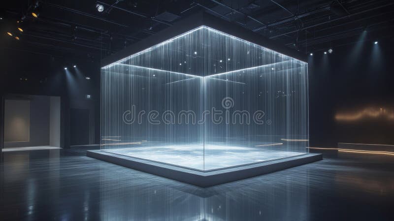 Illuminated Glass Cube Water Installation Art Stock Illustration ...