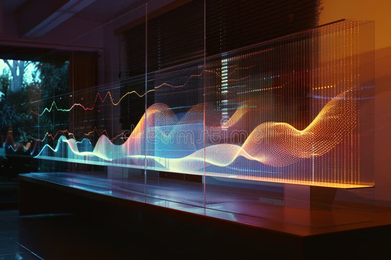 Illuminated Glass Display Showcasing Dynamic Data Visualizations ...