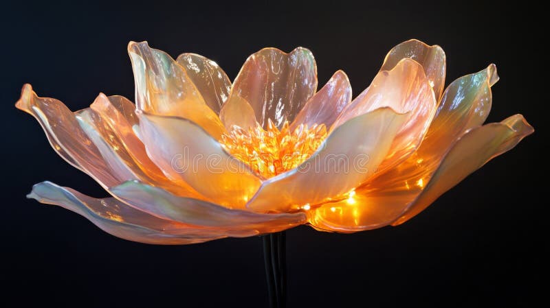 Illuminated Glass Flower Sculpture with Warm Light Stock Illustration ...