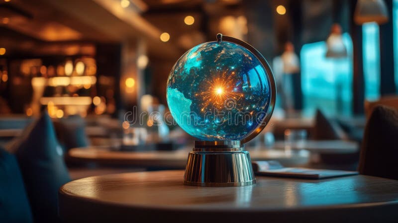 Illuminated Glass Globe on Restaurant Table Stock Illustration ...
