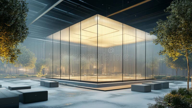 Illuminated Glass Pavilion Modern Architectural Design Stock Illustration - Illustration of ...