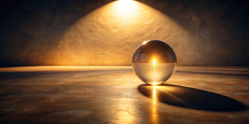 Illuminated Glass Sphere on Golden Surface, Reflecting Light ...