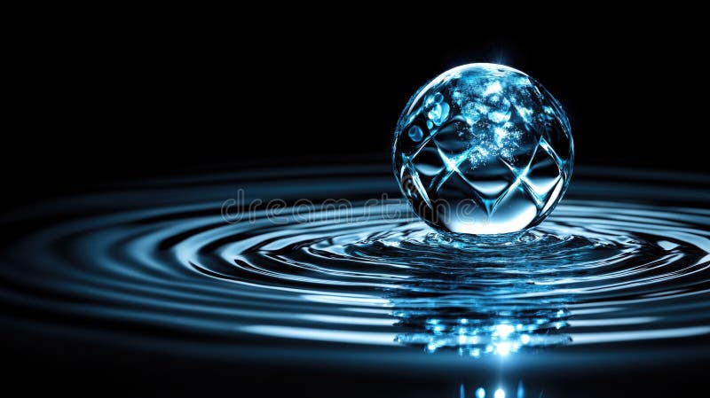 Illuminated Glass Sphere on Water with Ripple Effect at Night Stock ...