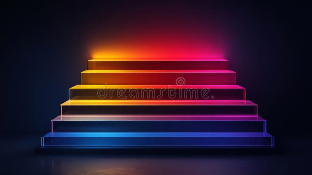 Illuminated Glass Steps Rainbow Gradient Ascent Stock Illustration ...