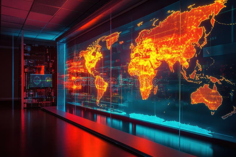 Illuminated Global Map Displaying Data Trends in a Modern Tech ...