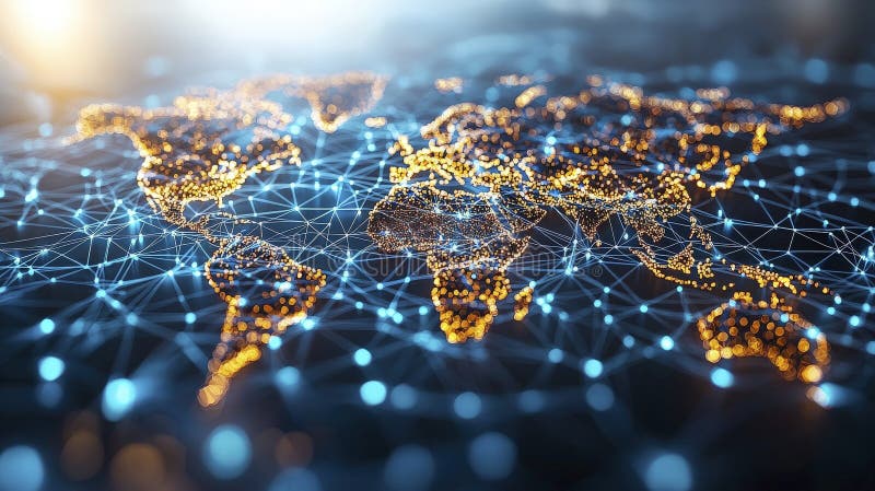 Illuminated Global Map with Network Connections Stock Illustration ...