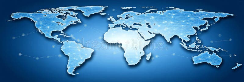 Illuminated Global Network Map Interconnected World, Connections ...