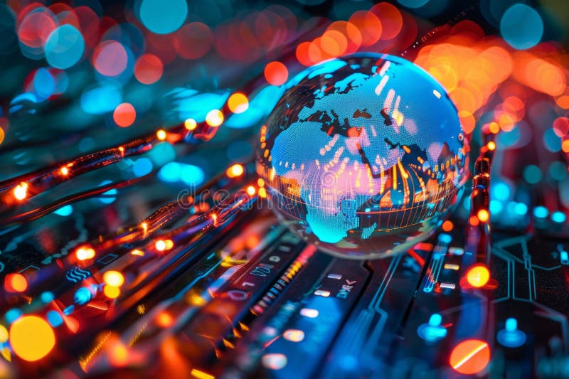 Illuminated Globe on Circuit Board Symbolizing Worldwide Internet ...