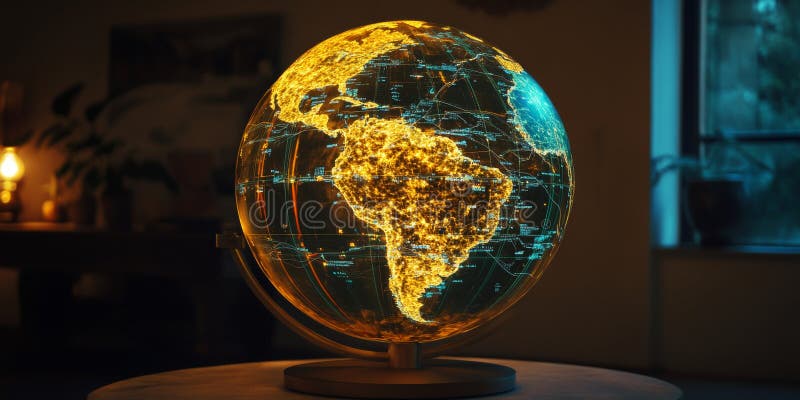 Illuminated Globe Displaying Global Connections and Geographic ...