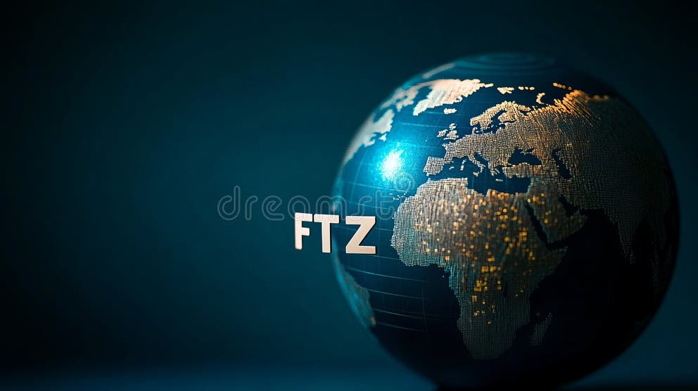 Illuminated Globe Featuring FTZ with Dark Background and Map Details ...