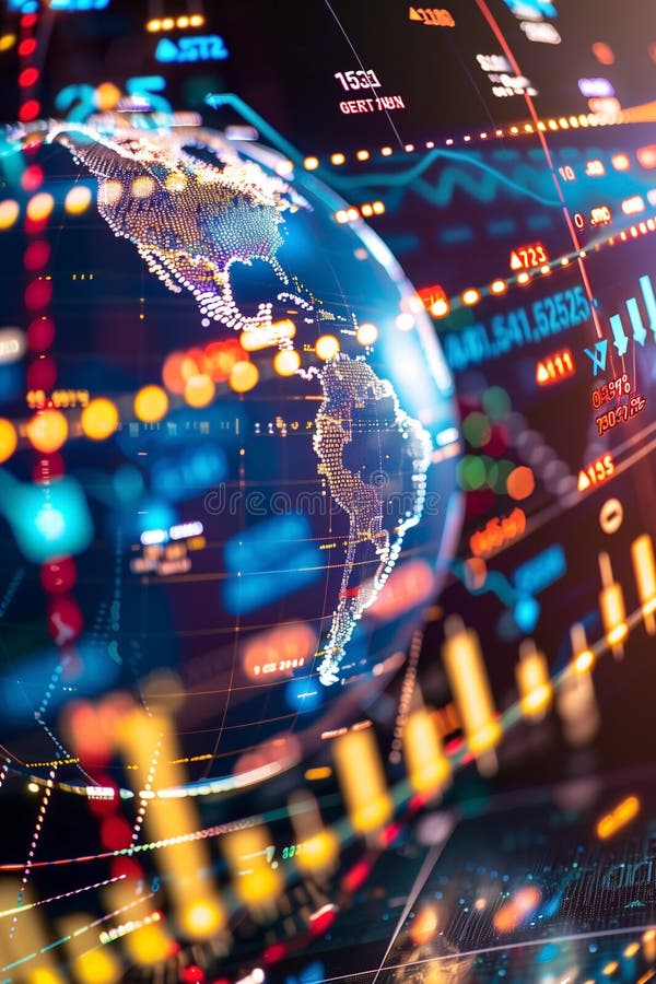 Illuminated Globe with Financial Data and Graphical Displays in ...