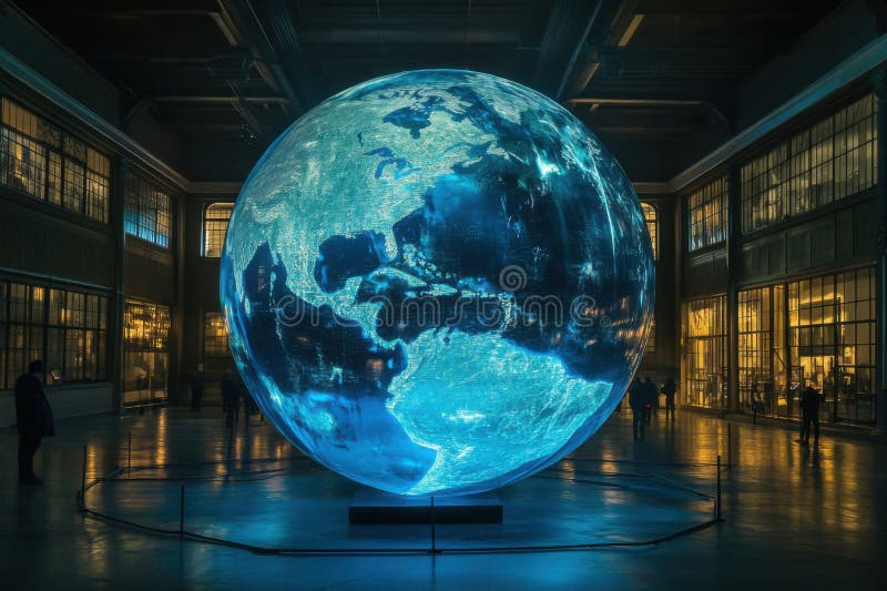 Illuminated Globe Installation in Modern Gallery Stock Illustration ...