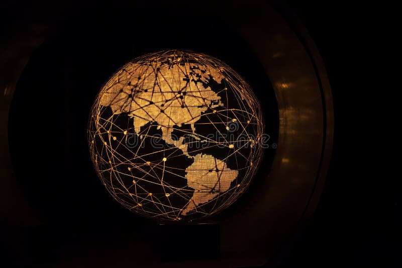 Illuminated Globe with Network Lines and World Map Design Stock ...