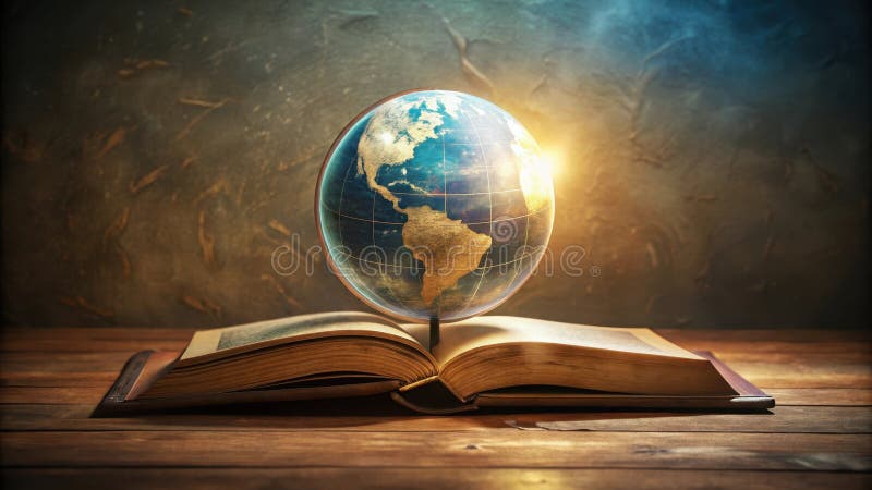 Illuminated Globe Rests upon Ancient Tome a Symbol of Global Knowledge ...