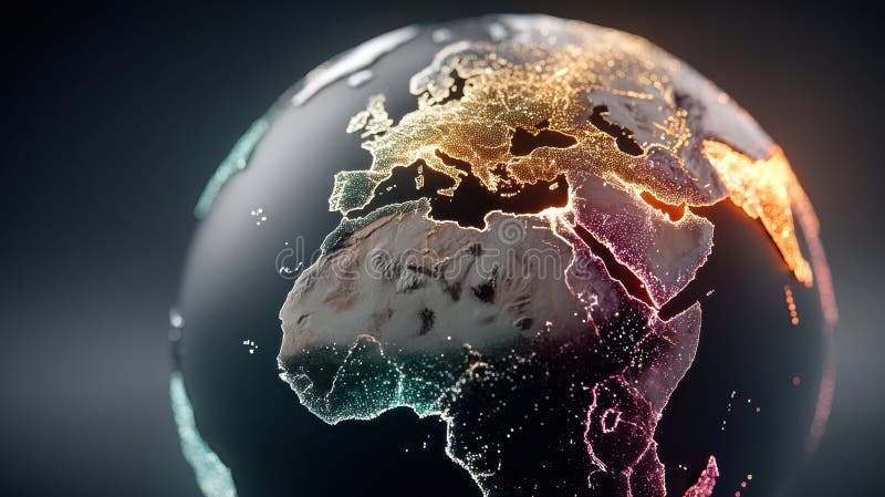 Illuminated Globe Showing World Map Stock Image - Image of night ...