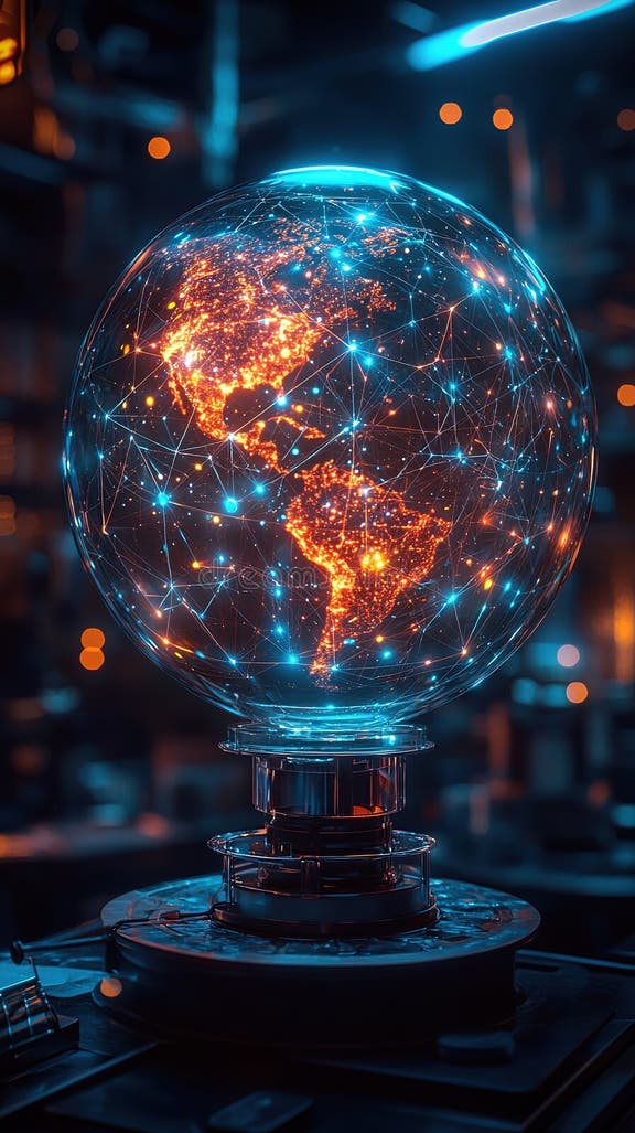 A Glowing Globe Displays the World Map As a Connected Network ...