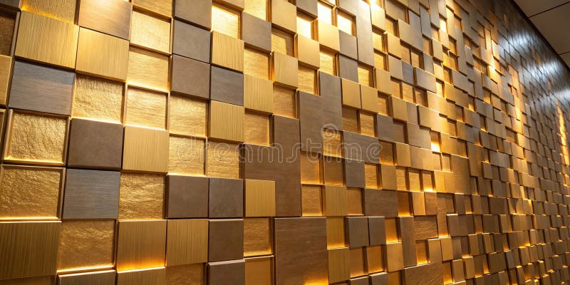 Illuminated Gold and Brown Square Wall Paneling Design. Generative AI ...