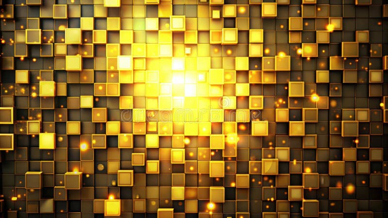 Illuminated Golden Cubic Array Abstract Background of Glowing Blocks with Shimmering Particles ...