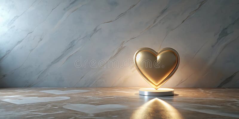 Illuminated Golden Heart on Marble Pedestal a Symbol of Love and ...