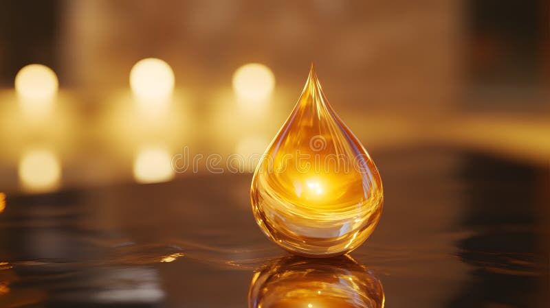 Illuminated Golden Liquid Drop Reflective Surface Stock Photos - Free ...