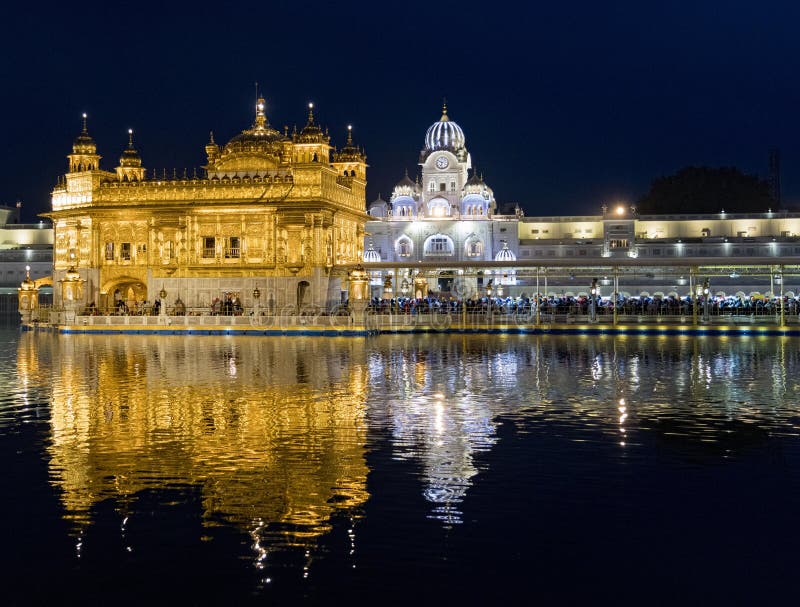 Illuminated Golden Temple at Night with Reflection Stock Image - Image ...