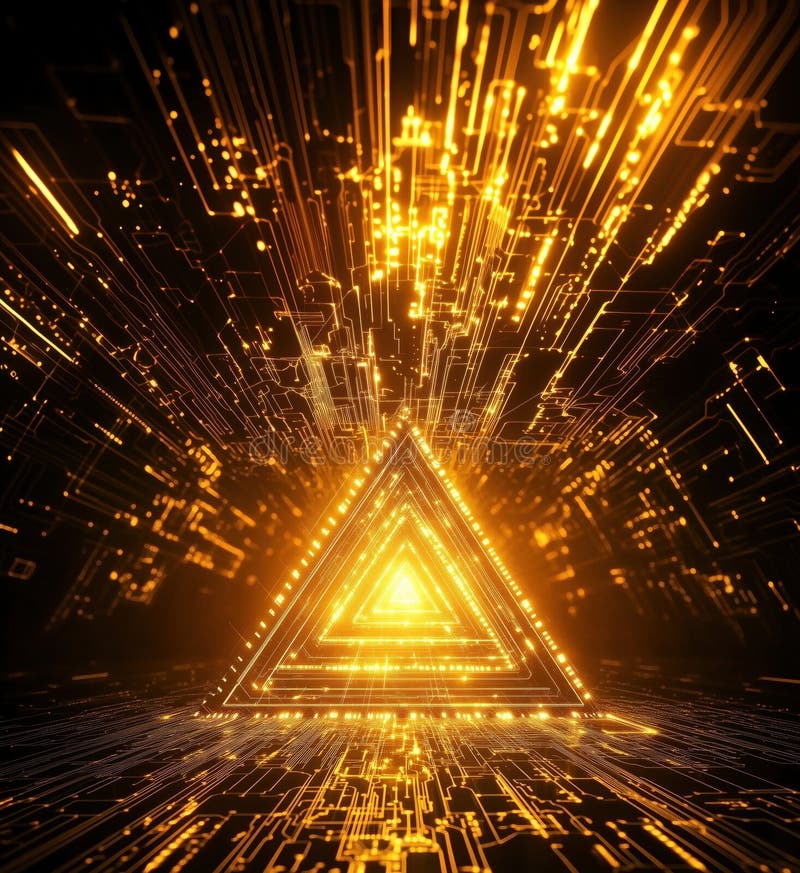 Illuminated Golden Triangle Surrounded by Radiant Circuitry and Light ...