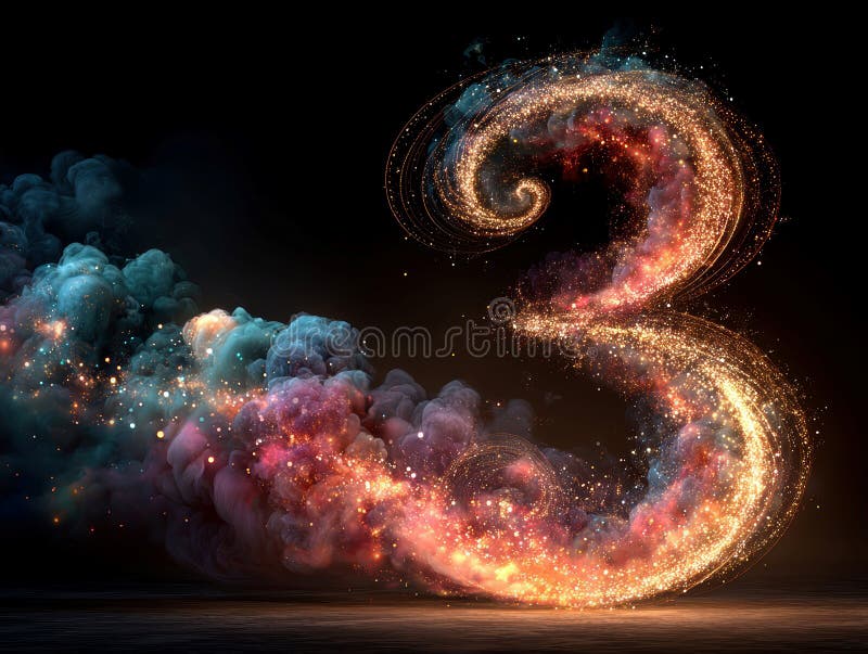 Illuminated, Golden-yellow Number 3 Against a Vibrant Night Sky ...