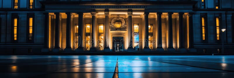 Government Building Illuminated at Night Showcasing Classical ...