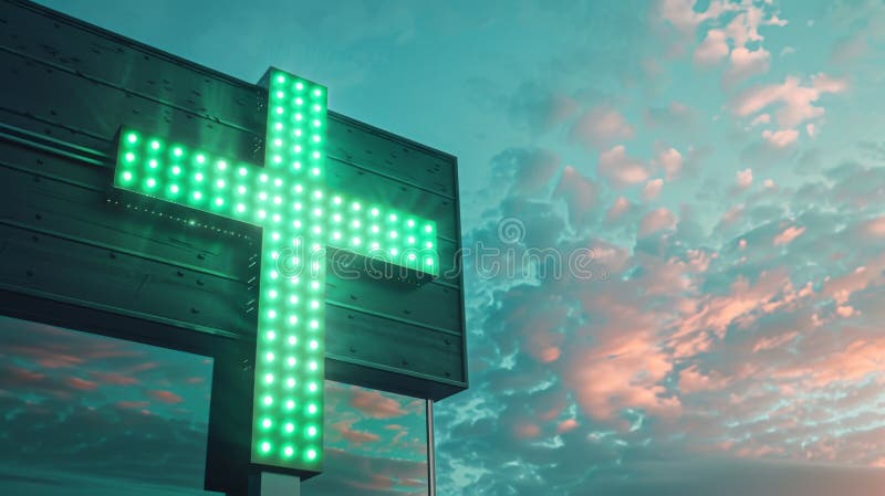 The Illuminated Green Cross Sign. AI Generated Stock Photo - Image of ...