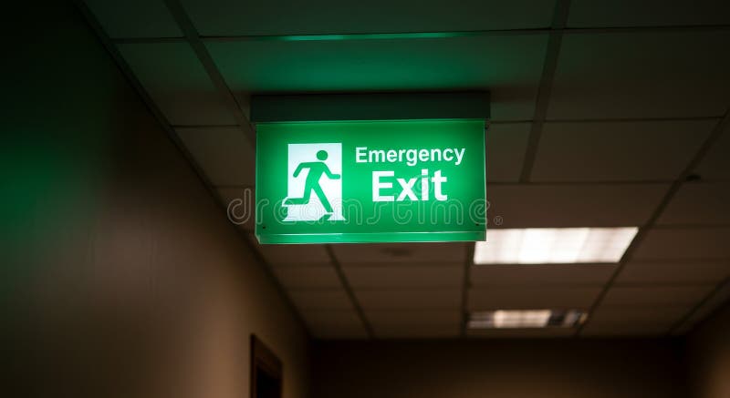 Illuminated Green Emergency Exit Sign Safety Escape Wayfinding Building ...