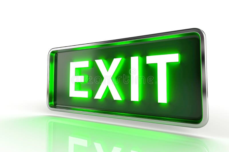 Illuminated Green Exit Sign on a Reflective Surface, Symbolizing Safety ...