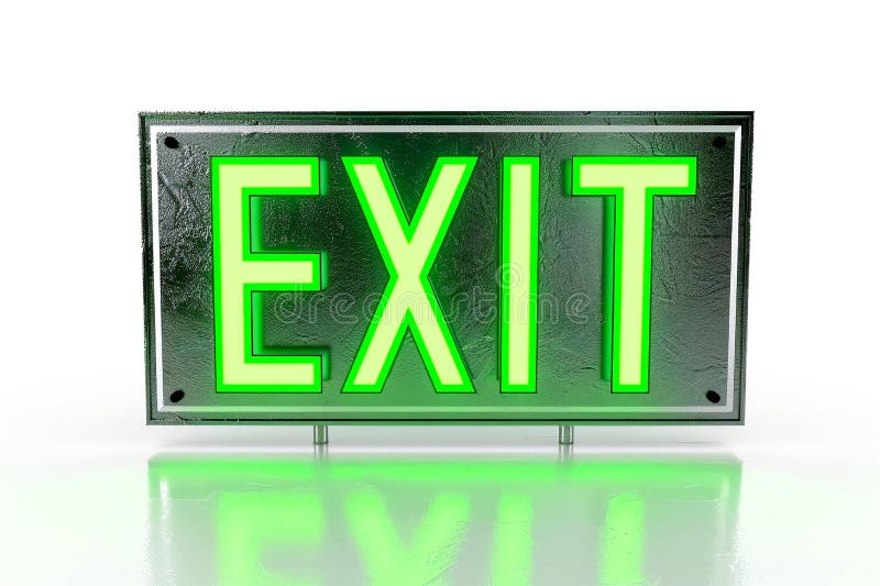 Illuminated Green Exit Sign on a Reflective Surface, Symbolizing Safety ...