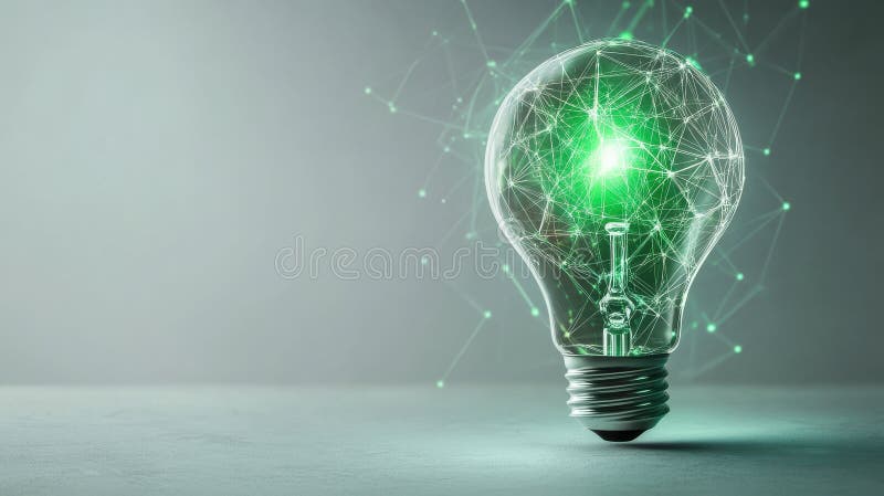 Illuminated Green Light Bulb with Network Connections Symbolizing ...