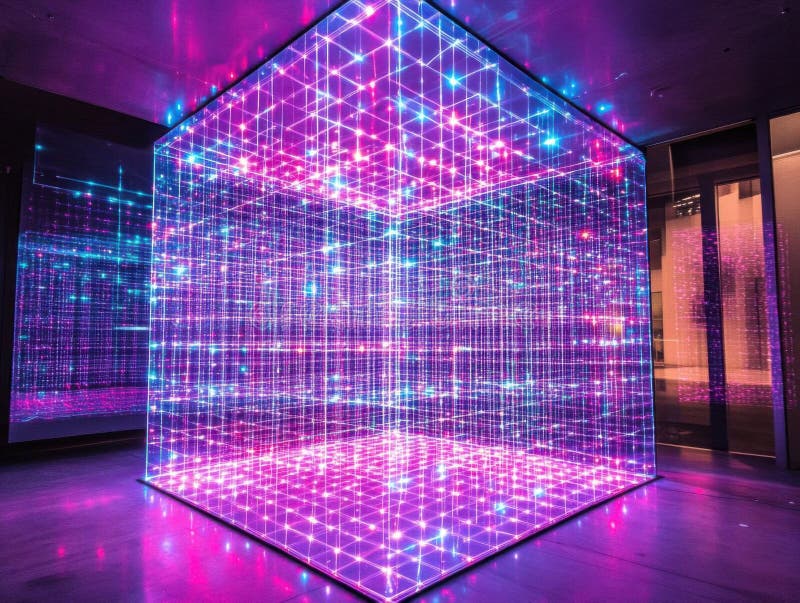 Illuminated Grid, a Cubic Light Installation Stock Illustration ...