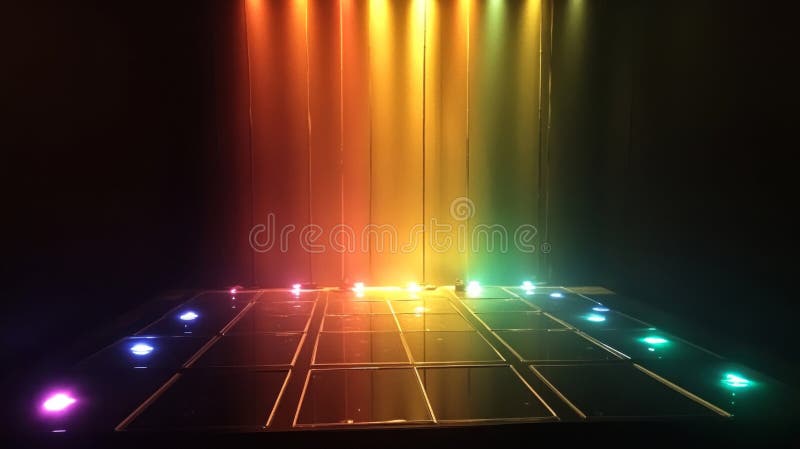 Illuminated Grid Floor with Rainbow Lighting Effects Stock Illustration ...