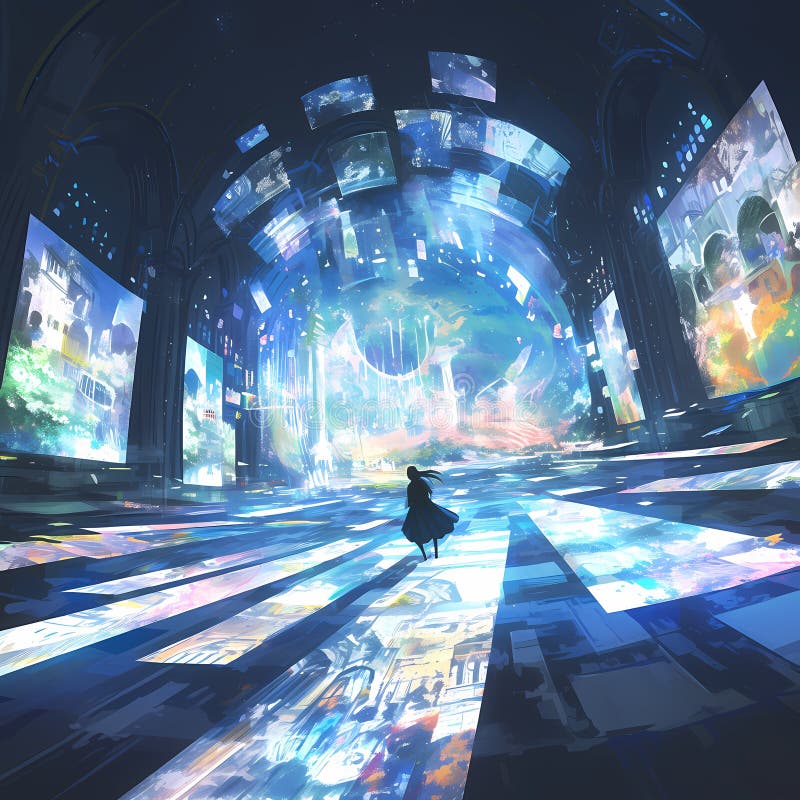 Illuminated Hall of Virtual Reality, Awaiting Exploration Stock ...