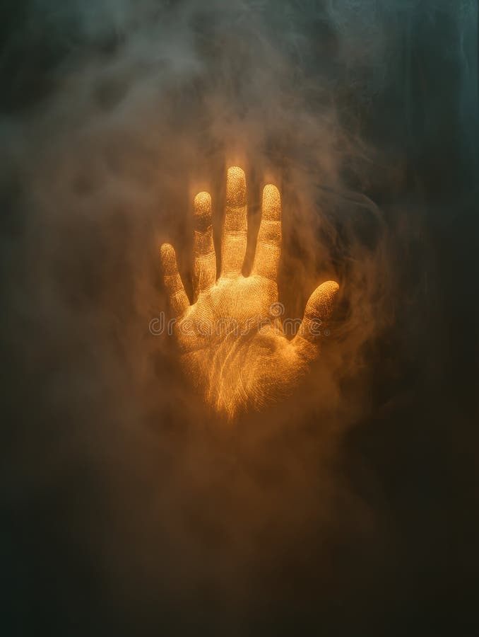 Illuminated Hand Emerging from Fog with Dramatic Lighting. Stock Image ...