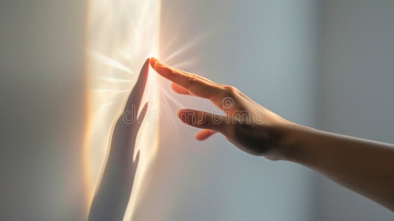 Illuminated Hand with Ethereal Glow and Reflection Stock Photo - Image ...