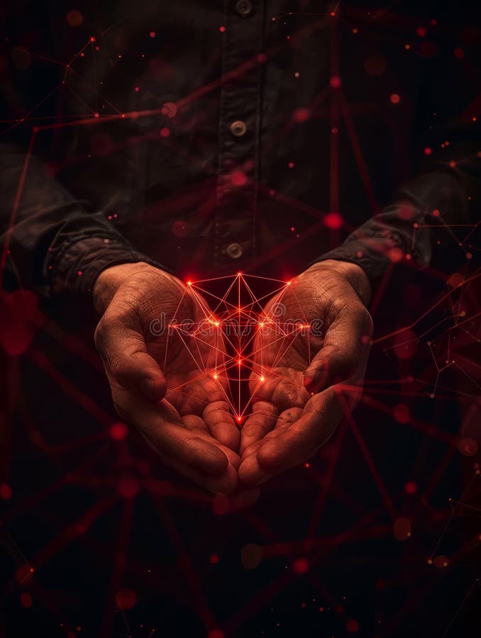 Illuminated Hands Technological and Futuristic Network Connections ...