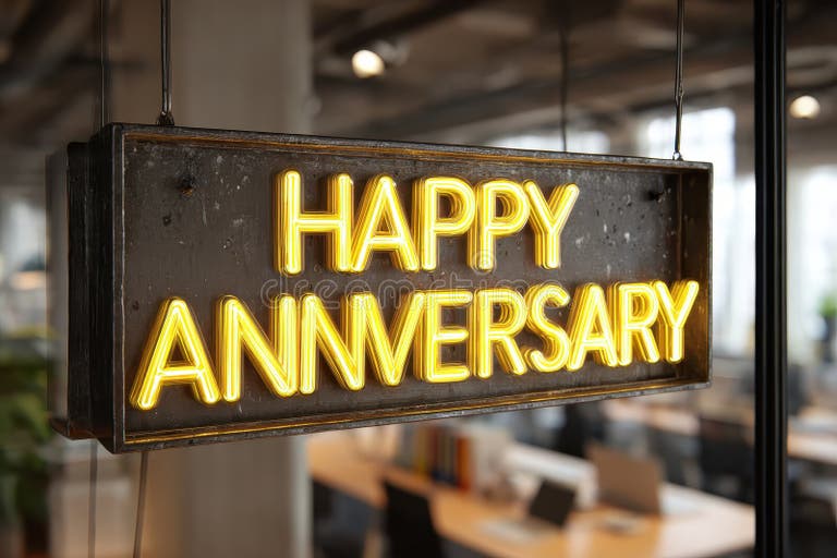 Illuminated Happy Work Anniversary Sign in a Modern Office Environment ...