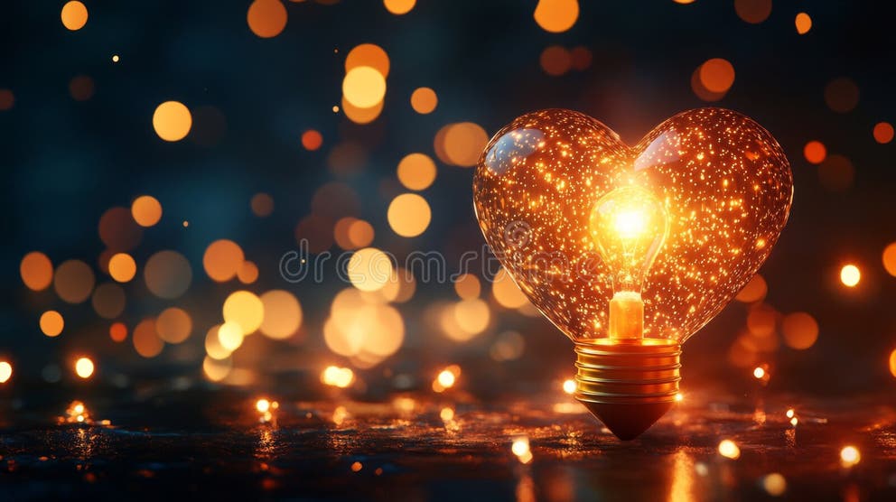 Illuminated Heart Shaped Light Bulb Glowing Brightly Stock Illustration ...