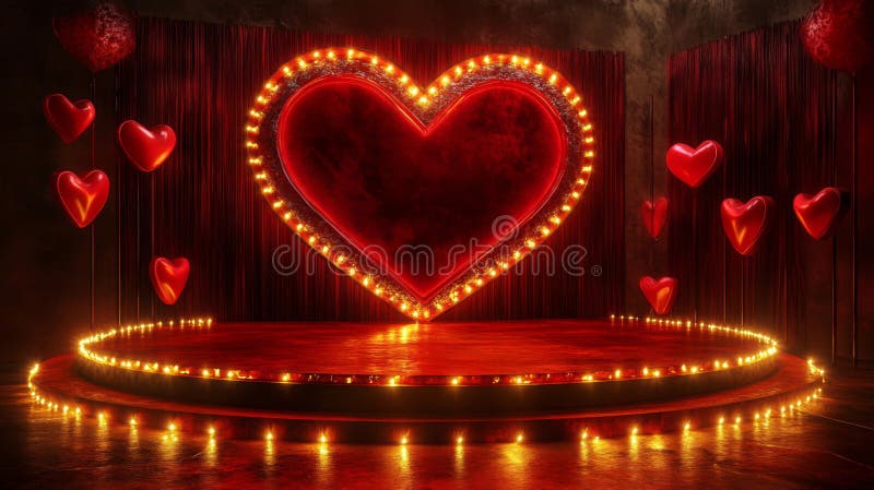 Illuminated Heart Stage Romantic Valentine Setting Stock Illustration ...