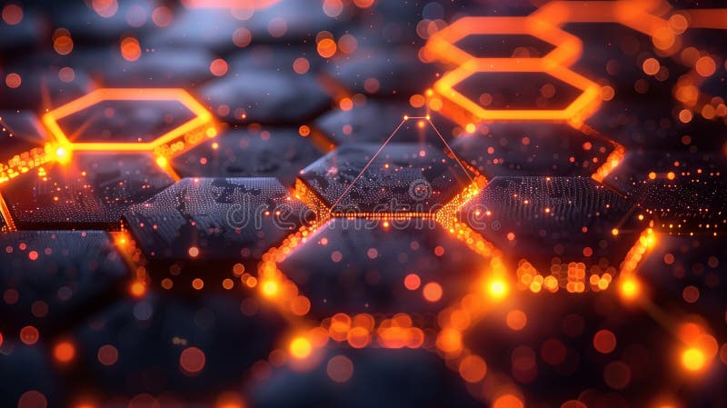 Illuminated Hexagon Pattern with Orange Glow Stock Image - Image of ...