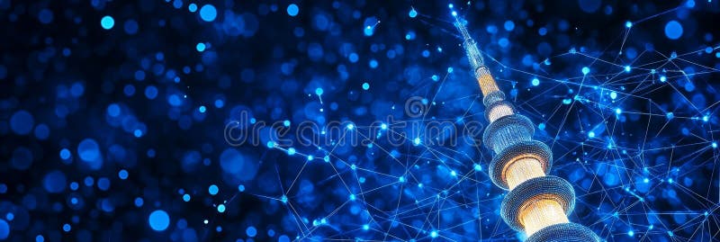 Illuminated High-rise Tower Structure Composed of Abstract Dots and ...