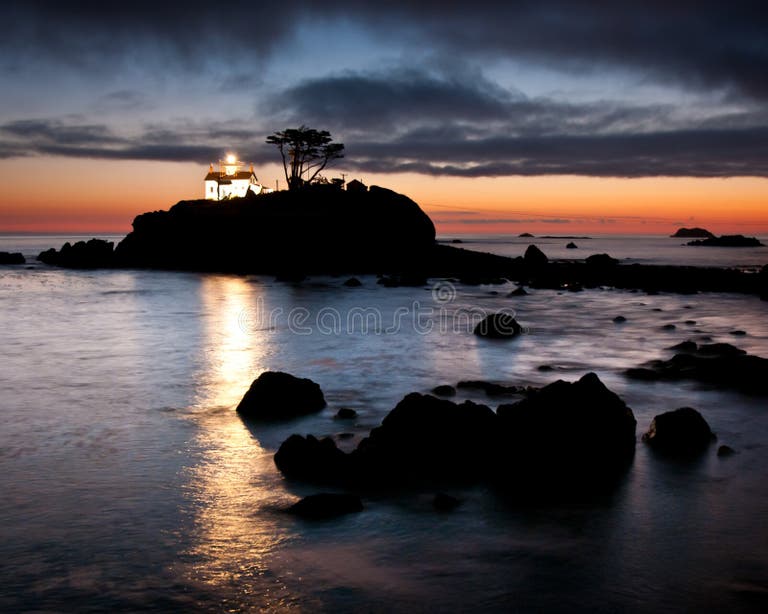Illuminated Historic Lighthouse, Battery Point. Stock Photo - Image of ...