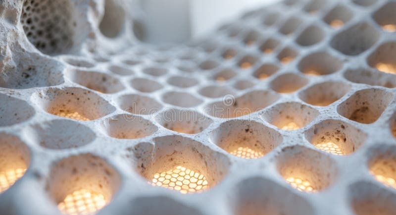 Illuminated Honeycomb Cells within Stone Structure Stock Image - Image ...
