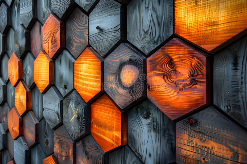 Illuminated Honeycomb Pattern on Textured Wood Panel for Modern ...