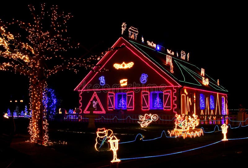 House with Christmas Lights Stock Image - Image of sweet, dream: 28328075