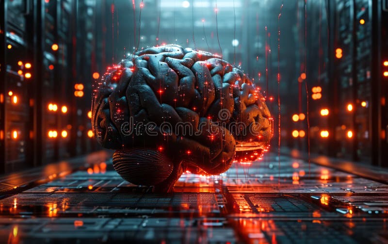 Illuminated Human Brain As Central Processing Unit on Futuristic ...