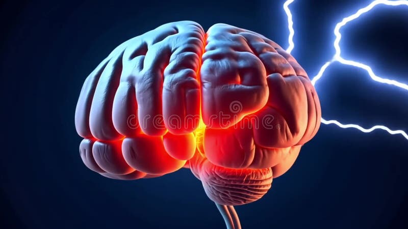 Illuminated Human Brain with Electric Pulses and Neural Activity Stock ...